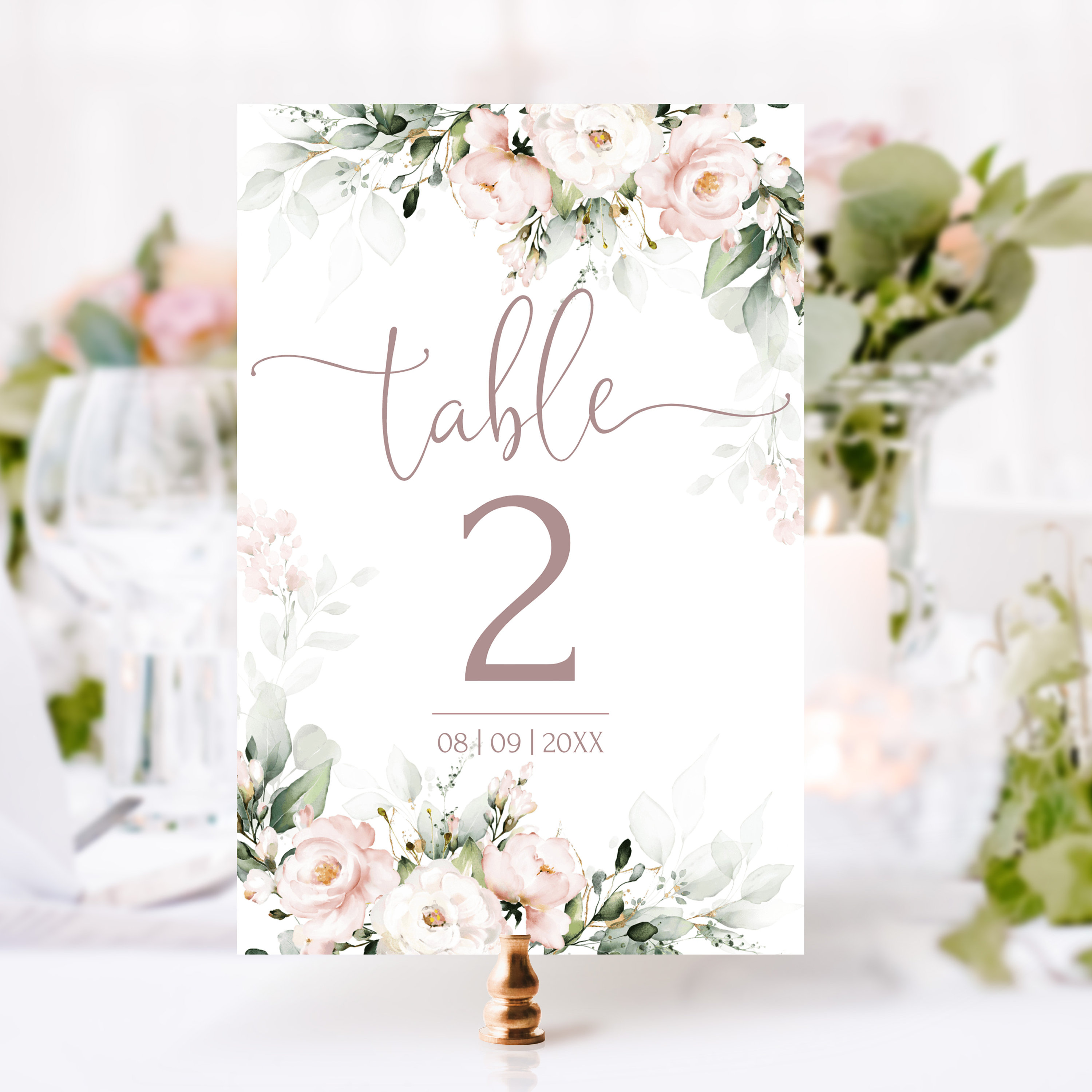 Soft Pink Table Numbers Template Printable Blus Pink Wedding Table ...