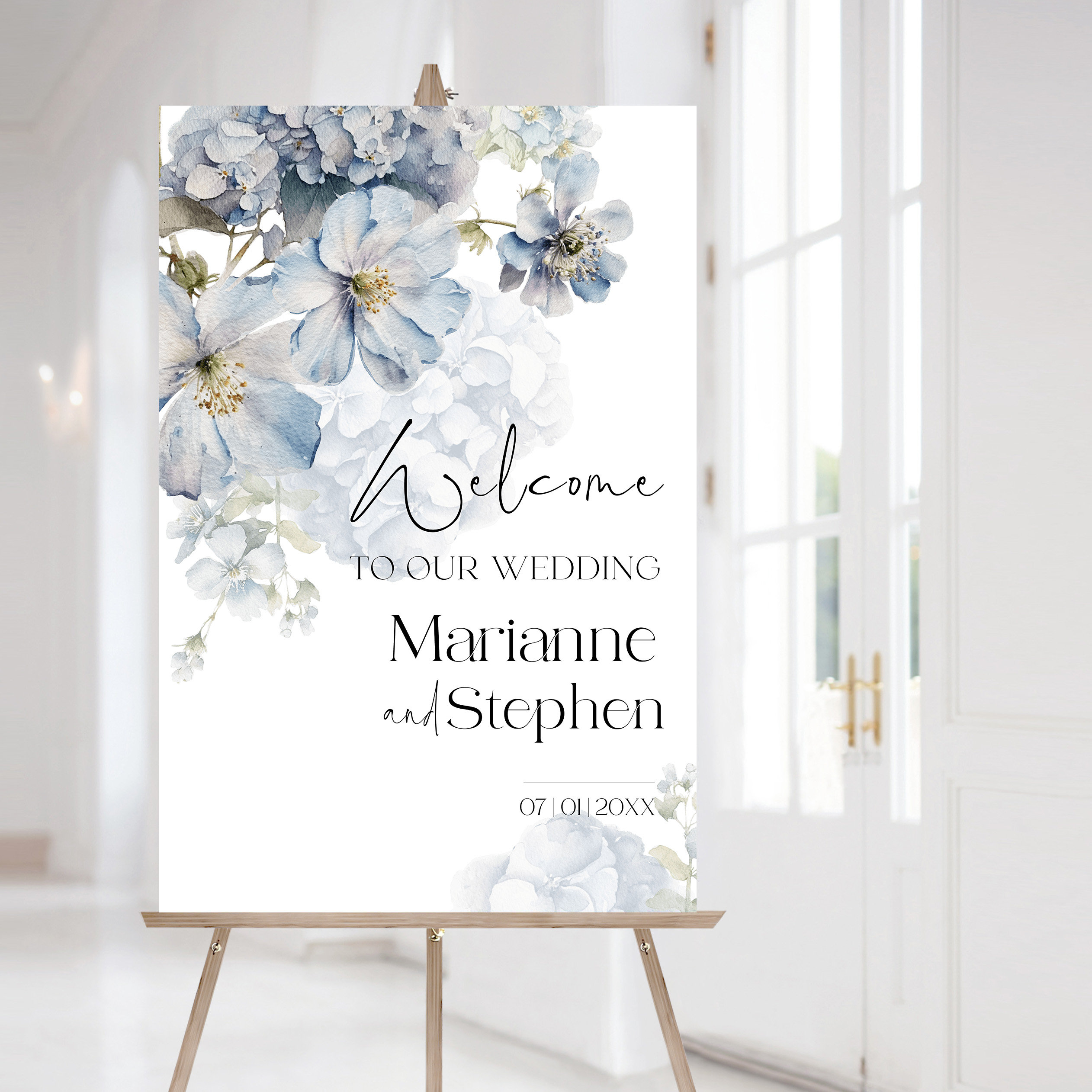 DUSTY BLUE Wedding Welcome Sign Template Printable Soft Blue Flower ...