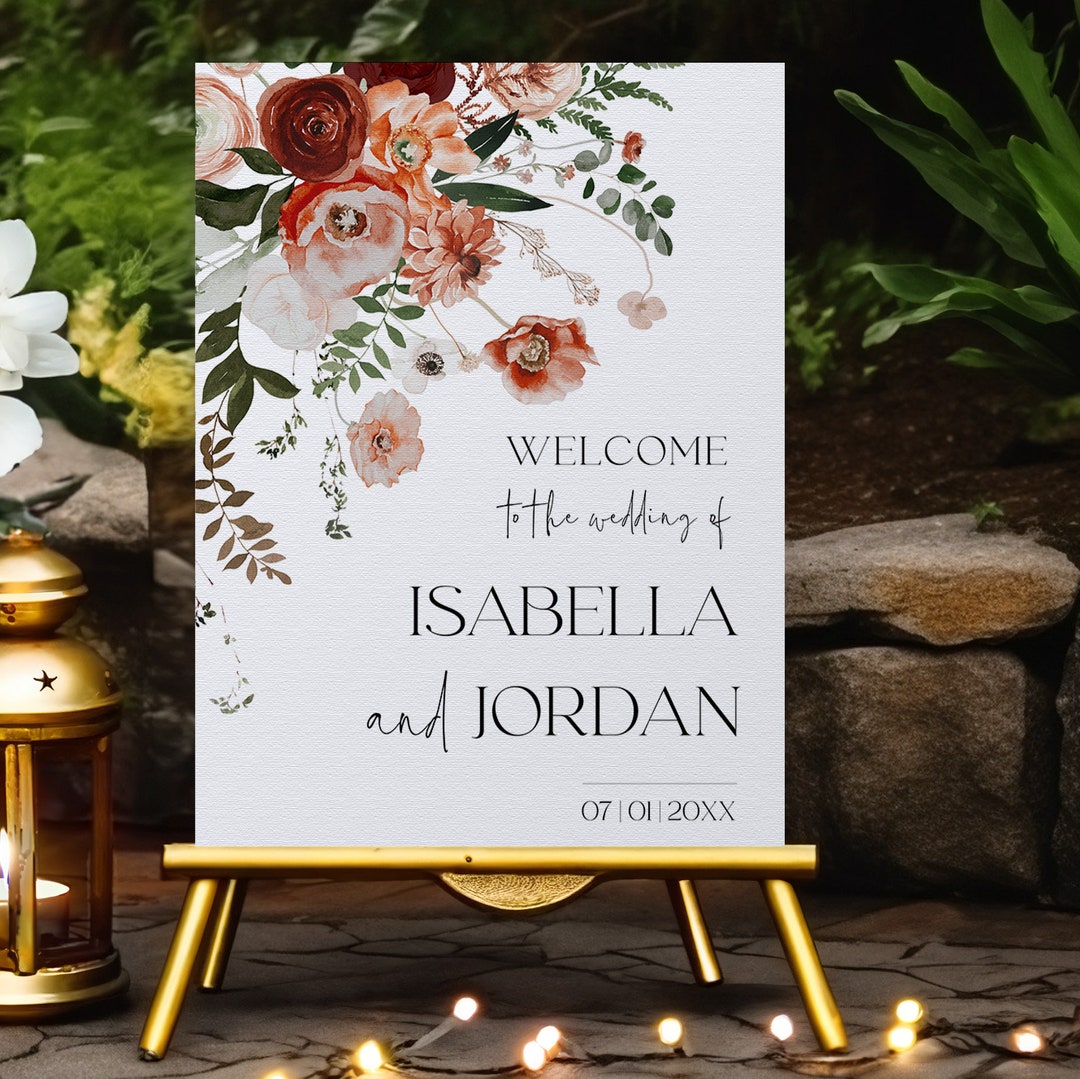 Fall Wedding Welcome Sign Template, Editable Autumn Copper Welcome ...
