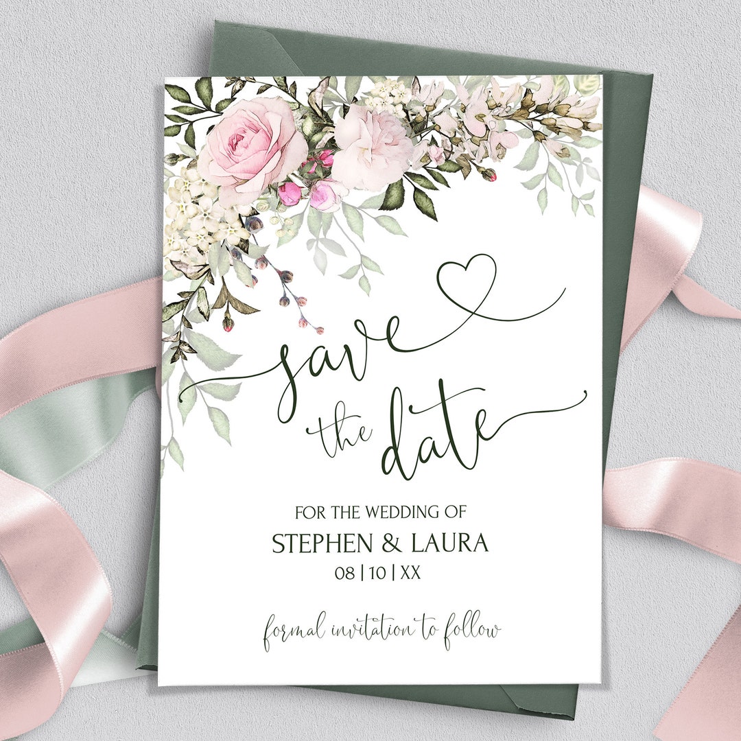 Rose Bloom Save the Date Template, Printable Pink Save the Date ...