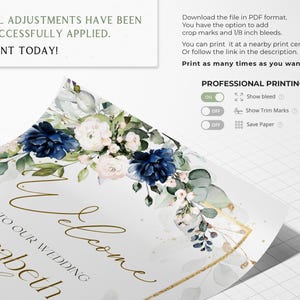 Navy Wedding Welcome Sign Template: Elegant Blue Decor (instant ...