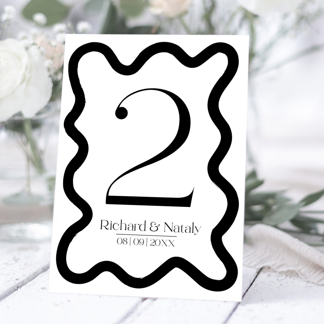 Wavy Table Numbers Template | Printable Wavy Border Wedding Table ...