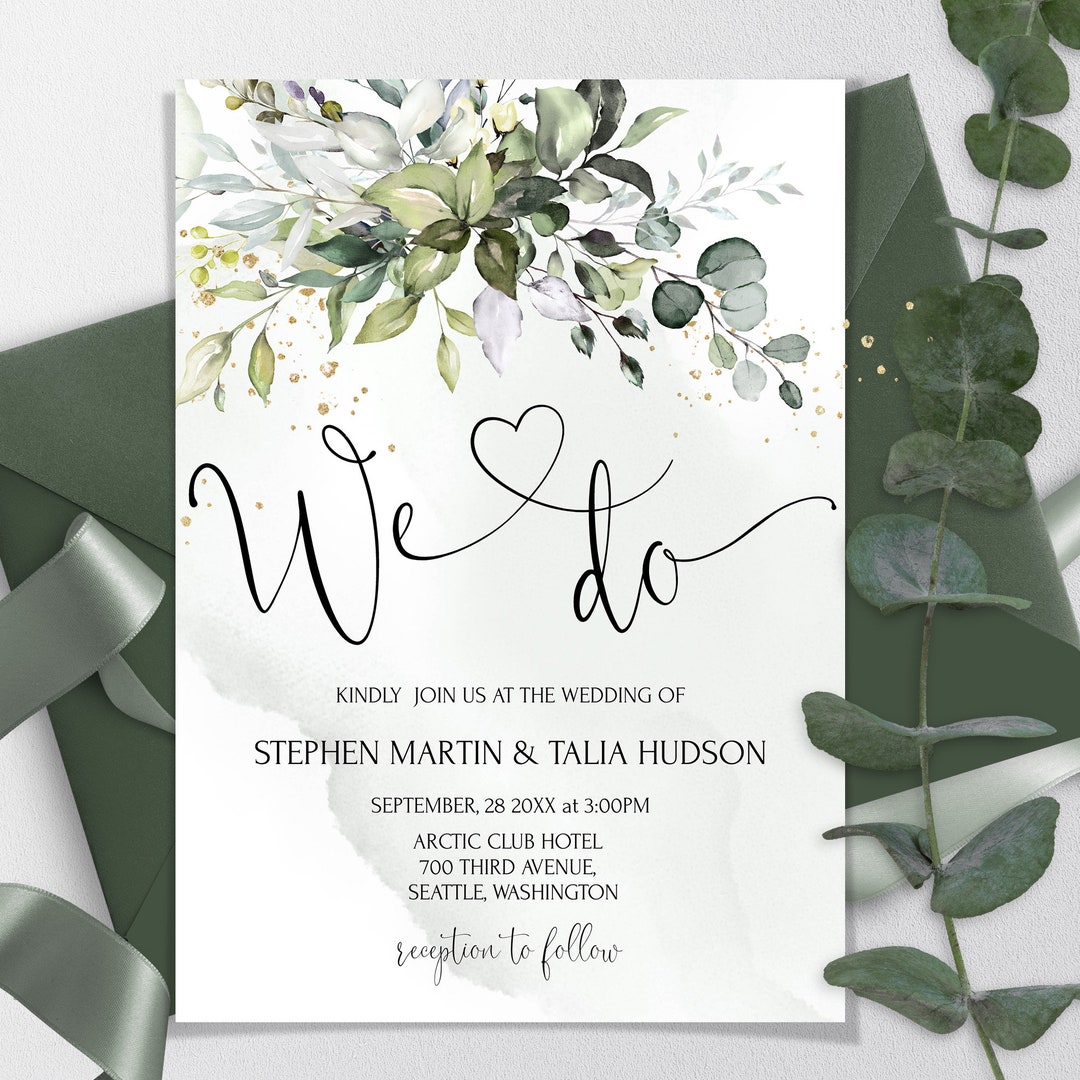 Sage We Do Wedding Invitation Template, Printable Greenery Wedding ...