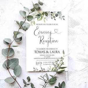 Evening Reception Invitation Template, Printable Greenery Wedding ...