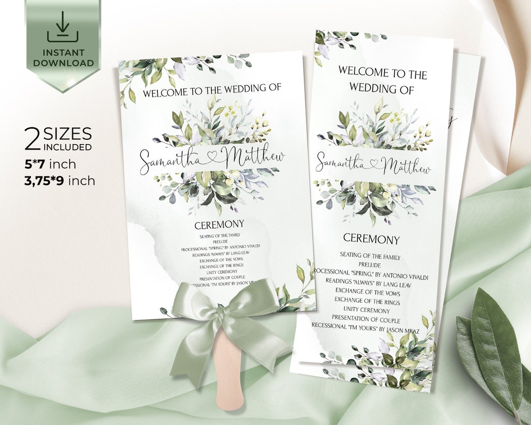 Wedding Program Template, Printable Fan Wedding Program Download ...