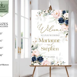 Floral Wedding Welcome Sign: Navy, Blush Pink (editable Template) - Etsy