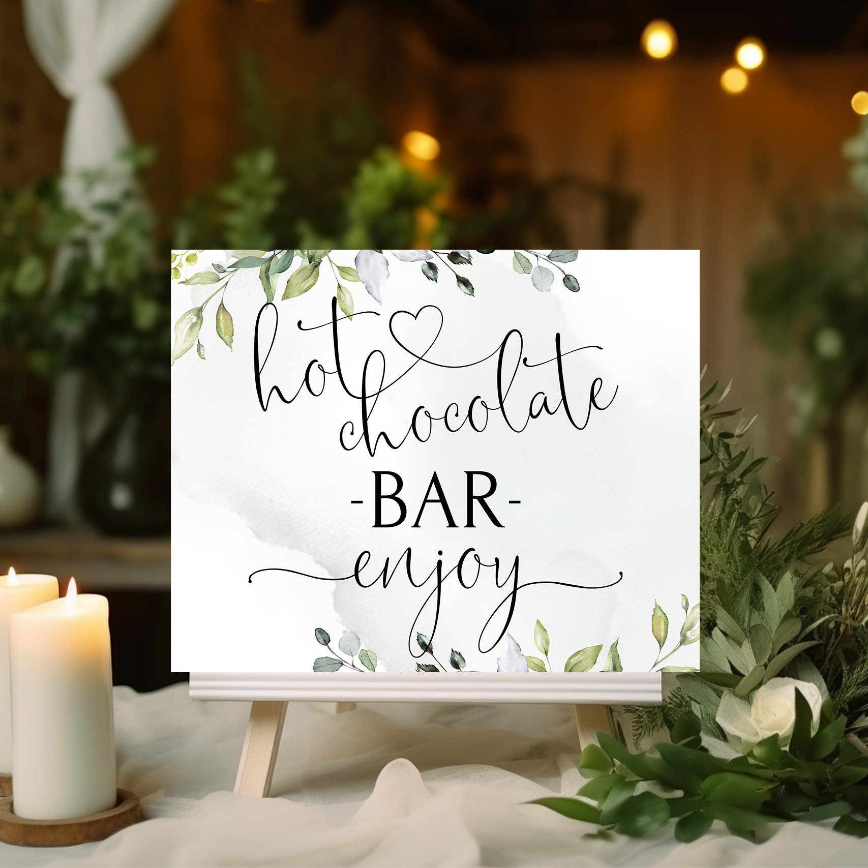 Hot Chocolate Bar Sign Template: Sage Green Eucalyptus Wedding (instant ...
