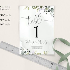 Table Numbers Template, Printable Greenery Wedding Table Numbers Card ...