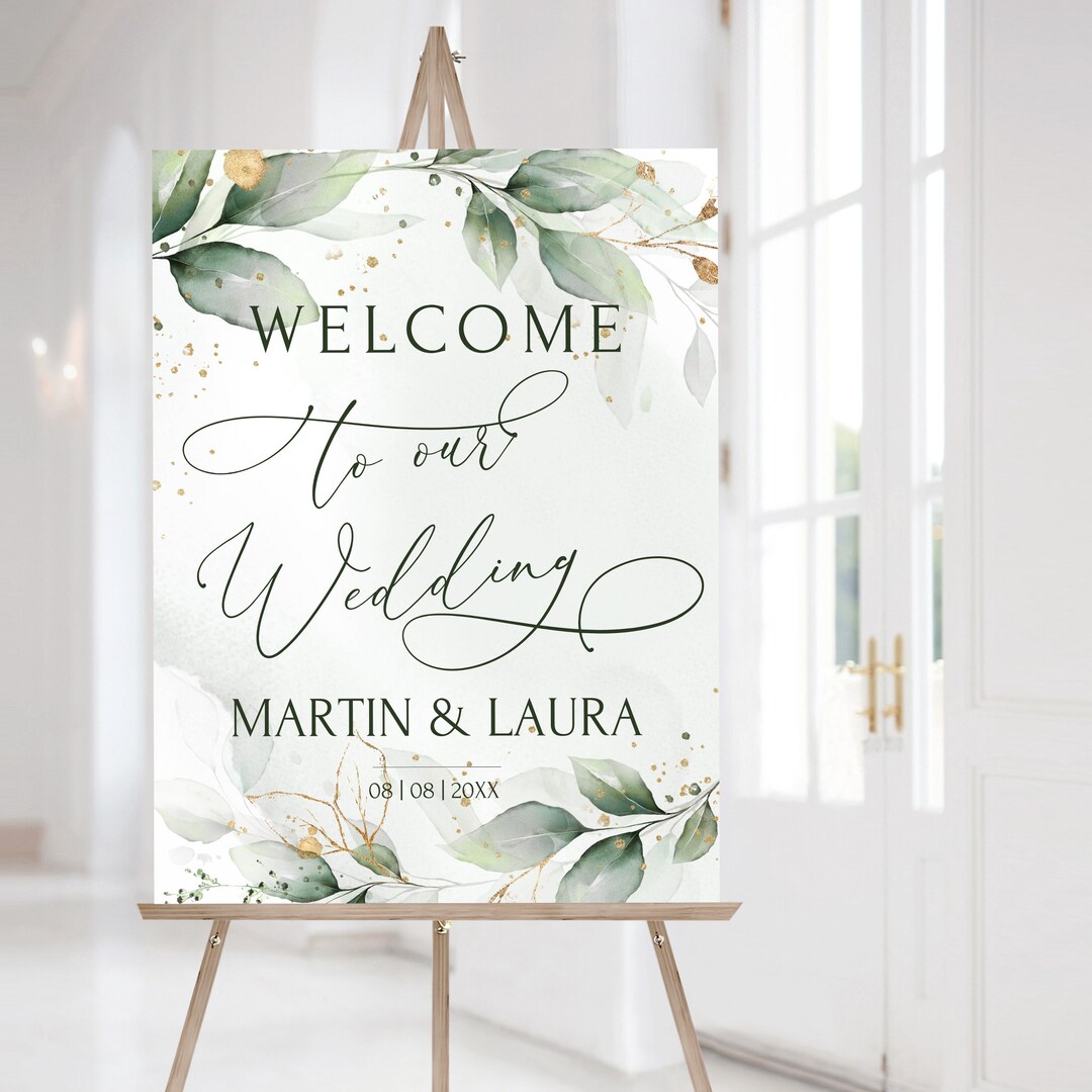 Sage Green Wedding Welcome Sign | Printable Greenery Gold Welcome ...