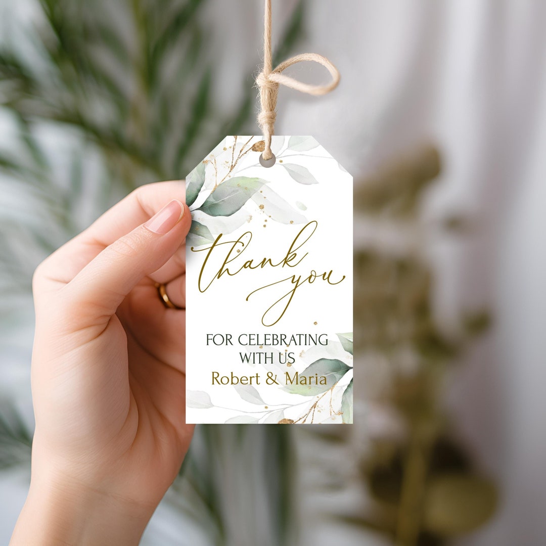 Favors Tag Template Download, Printable Greenery & Gold Wedding Favors ...