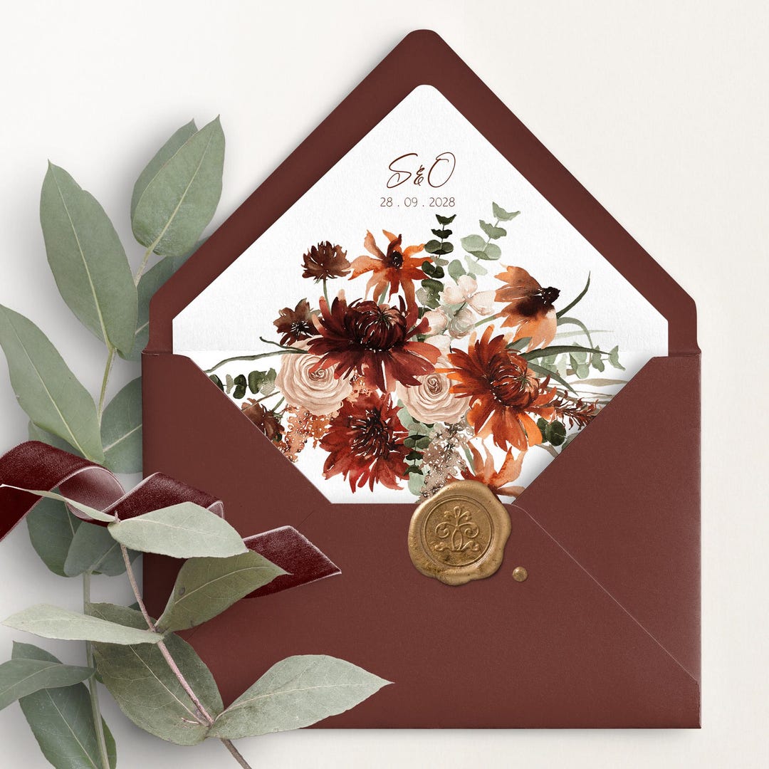 Fall Envelope Liner Template, Printable Autumn Blooming Liner Envelope ...