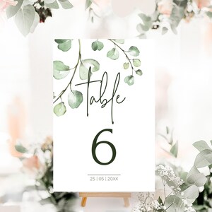 Table Numbers Template Greenery Minimalist Eucalyptus Printable Wedding ...