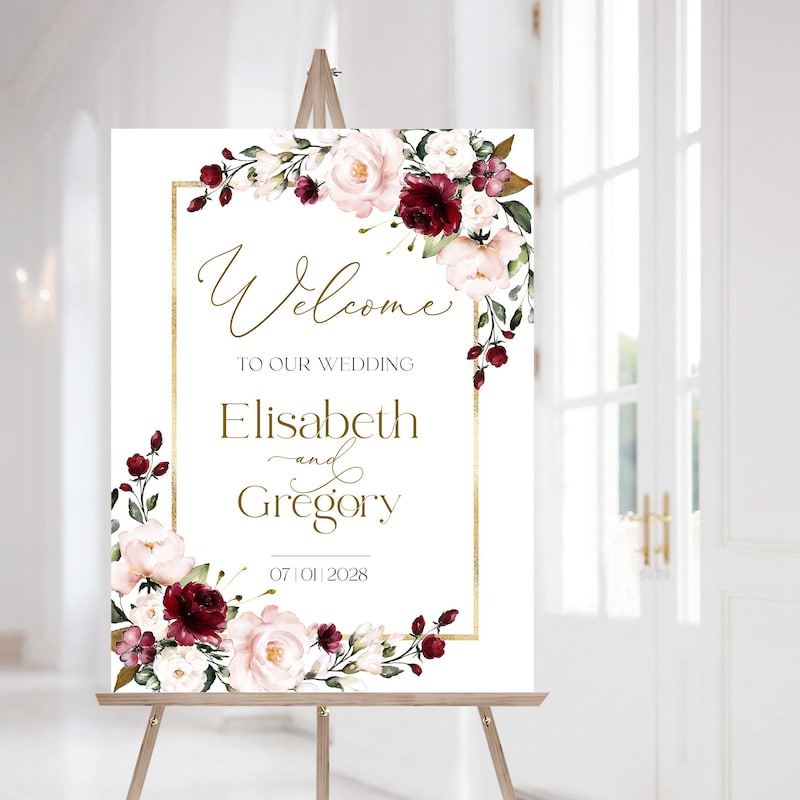 Burgundy Wedding Welcome Sign - Etsy