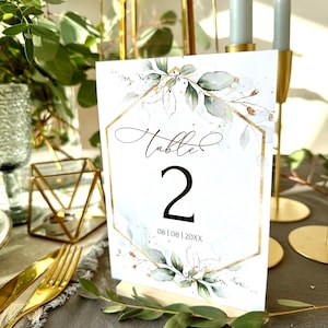 Greenery Table Numbers Template, Geometric Printable Greenery Gold ...