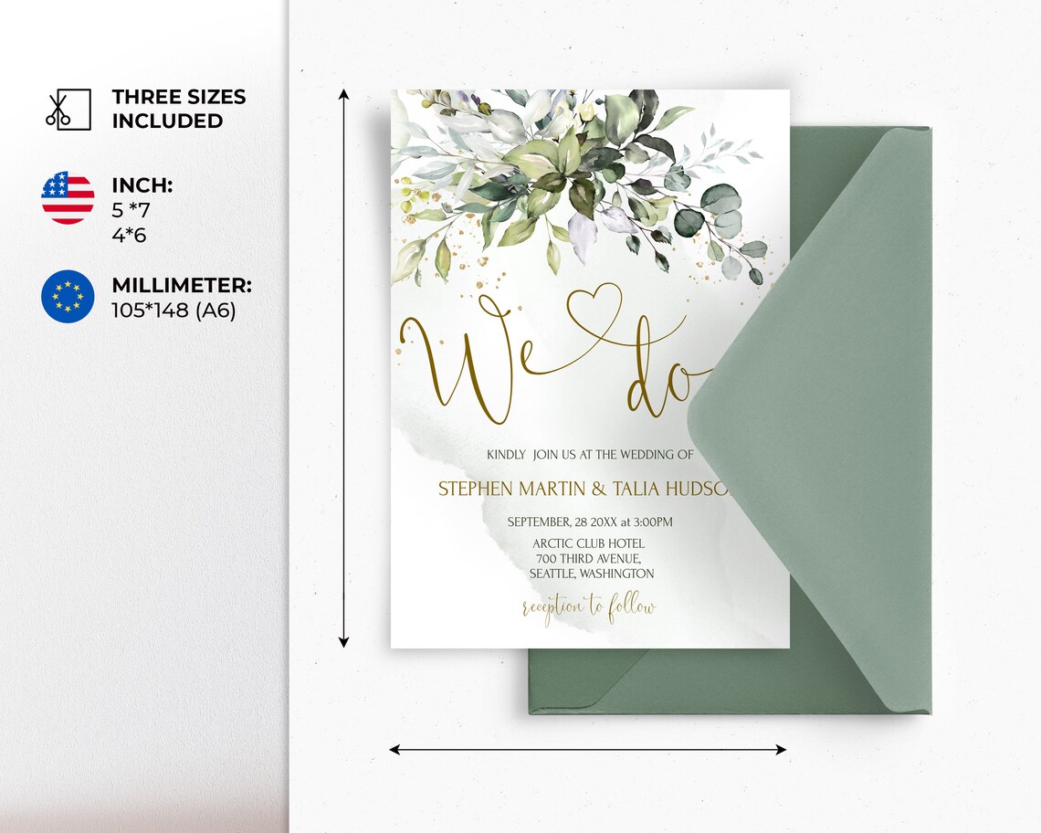 Eucalyptus We Do Wedding Invitation Template Printable - Etsy