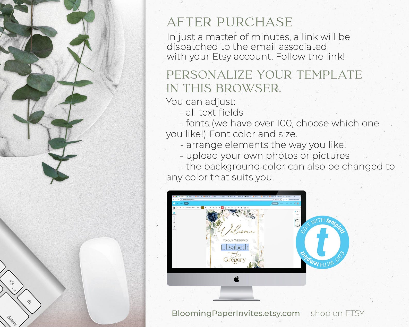 Navy Wedding Welcome Sign Template: Elegant Blue Decor (instant ...