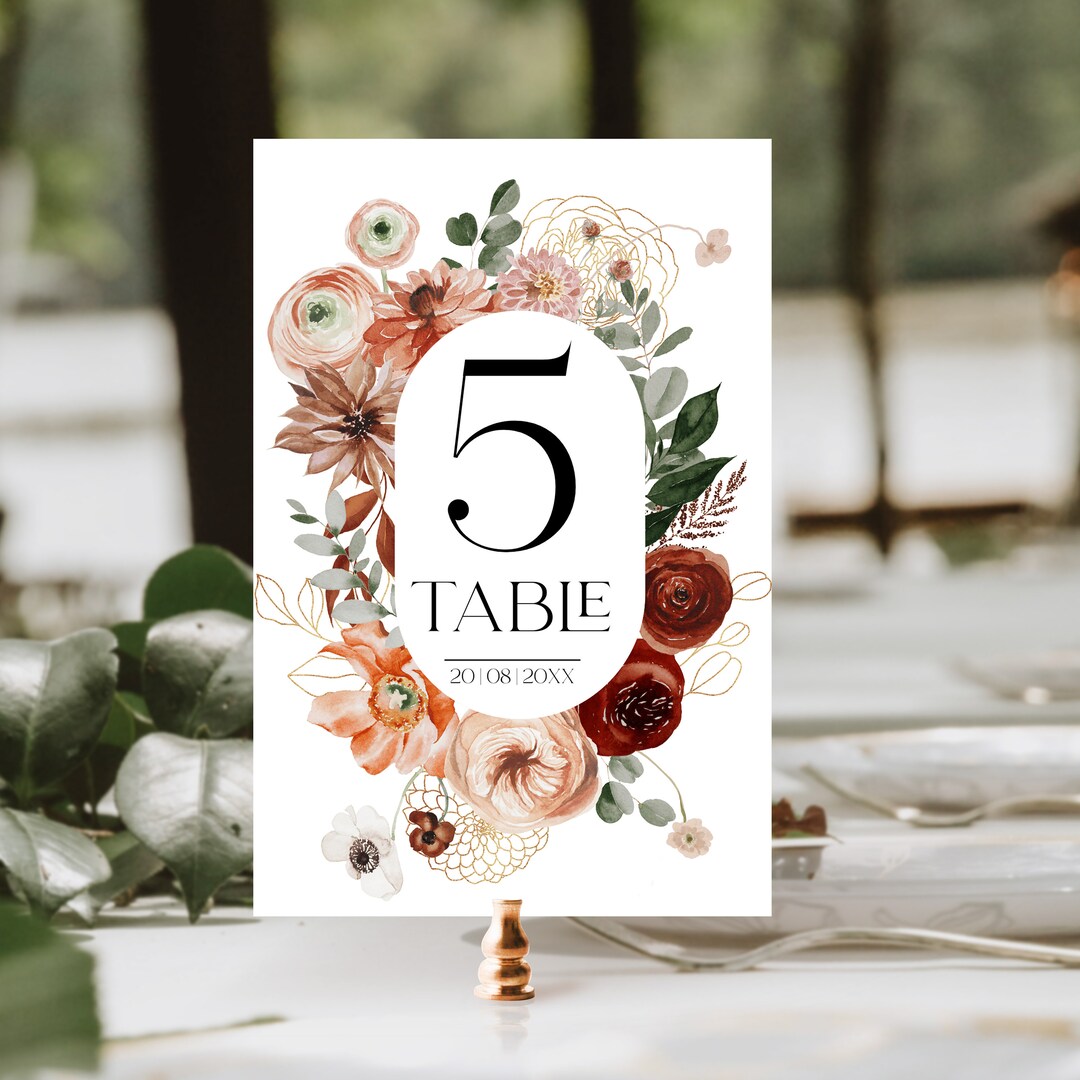 Fall Table Numbers Template, Bohemian Printable Terracotta Wedding ...