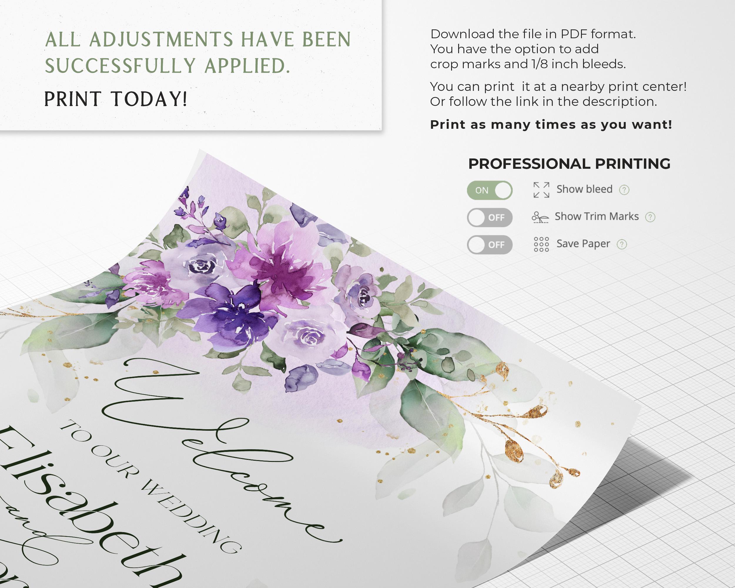 Lilac Wedding Welcome Sign Template: Elegant Purple Decor (instant ...
