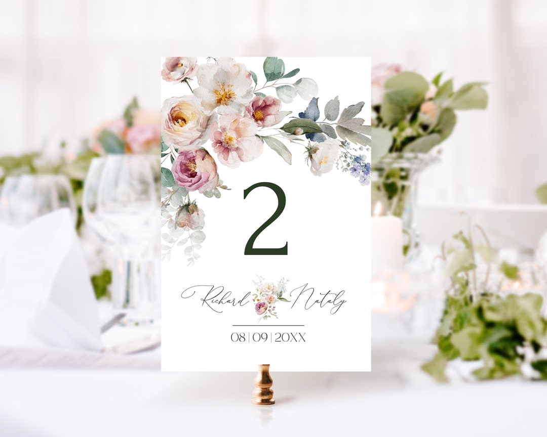 Dusty Pink Table Numbers Template | Printable Peach Wedding Table ...