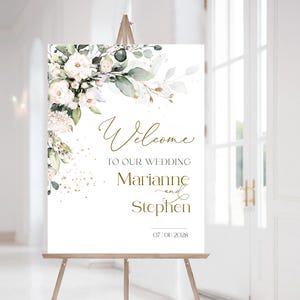 Floral Wedding Welcome Sign: White Flowers, Editable Template - Etsy