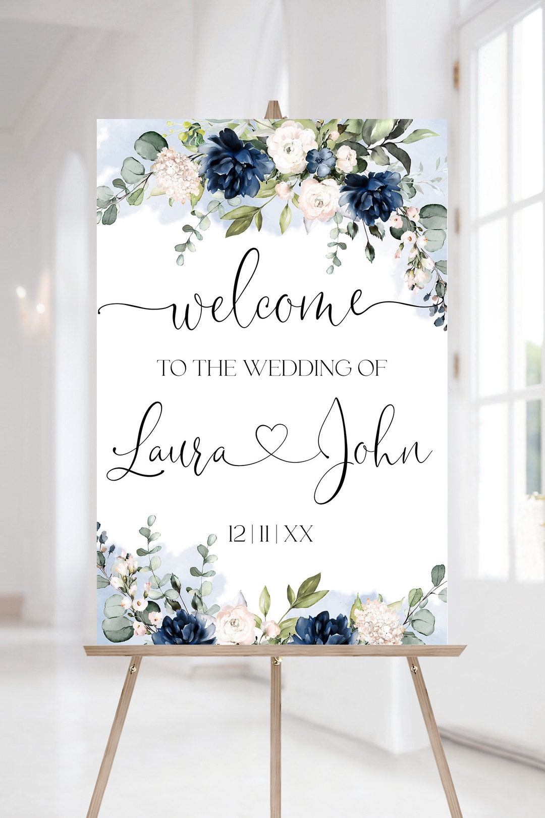 BLUE Welcome Sign Template, Royal Blue Printable Wedding Welcome Poster ...