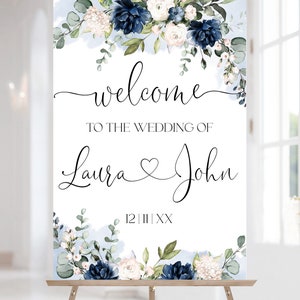 BLUE Welcome Sign Template, Royal Blue Printable Wedding Welcome Poster ...