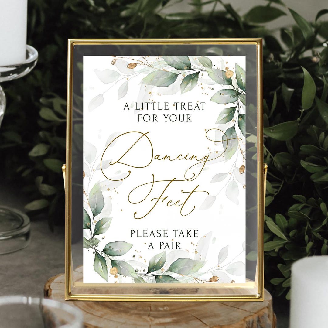Dancing Feet Wedding Sign Printable: Greenery Gold Design (digital ...
