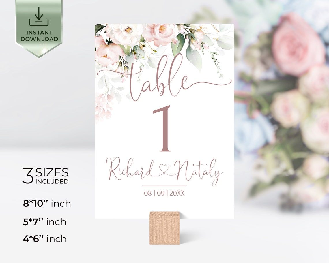 Soft Pink Floral Wedding Table Numbers Template (digital Download) ROSE ...