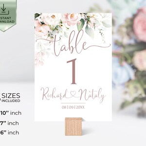 Soft Pink Table Numbers Template, Printable Blus Pink Wedding Table ...