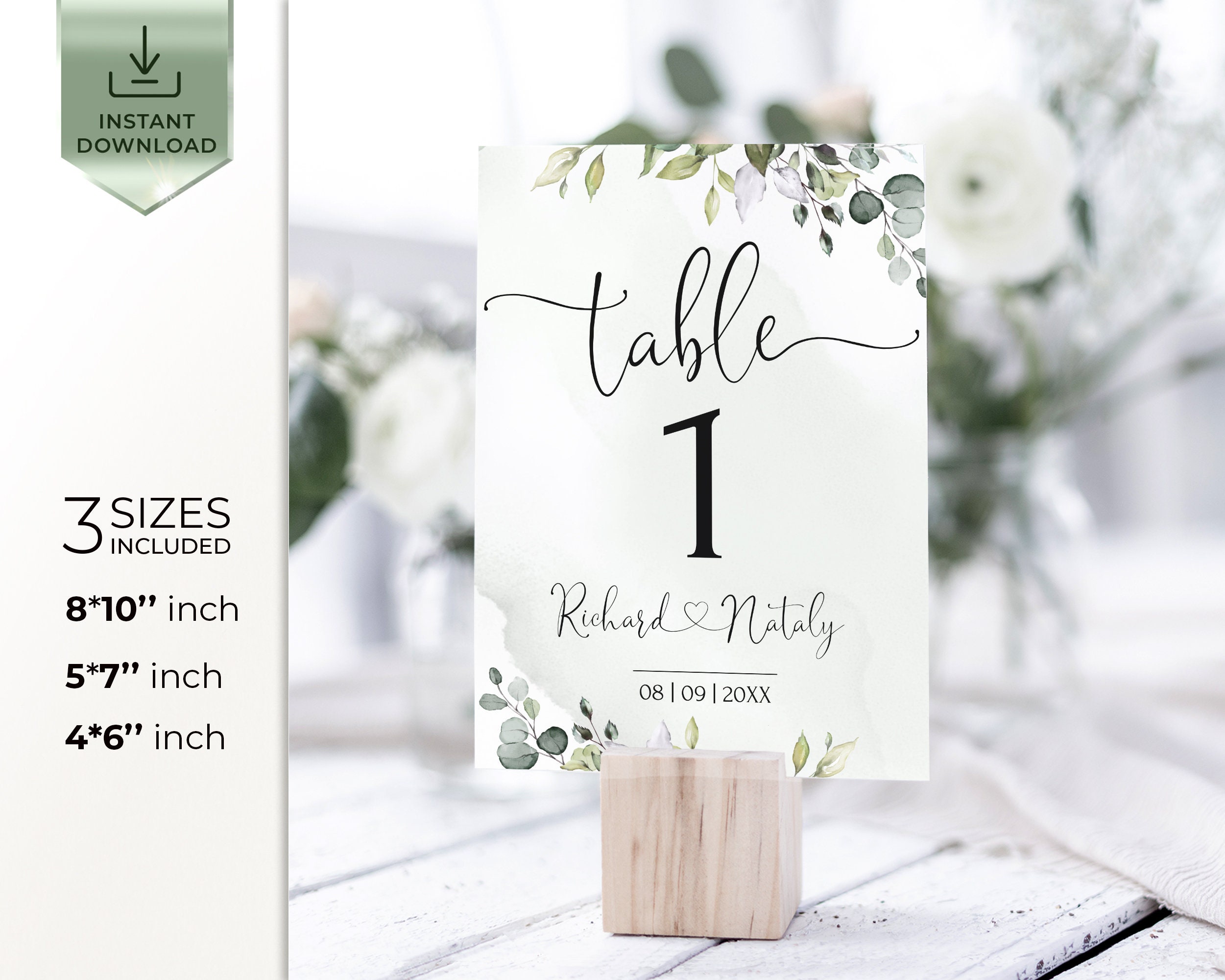 Table Numbers Template Printable Greenery Wedding Table - Etsy