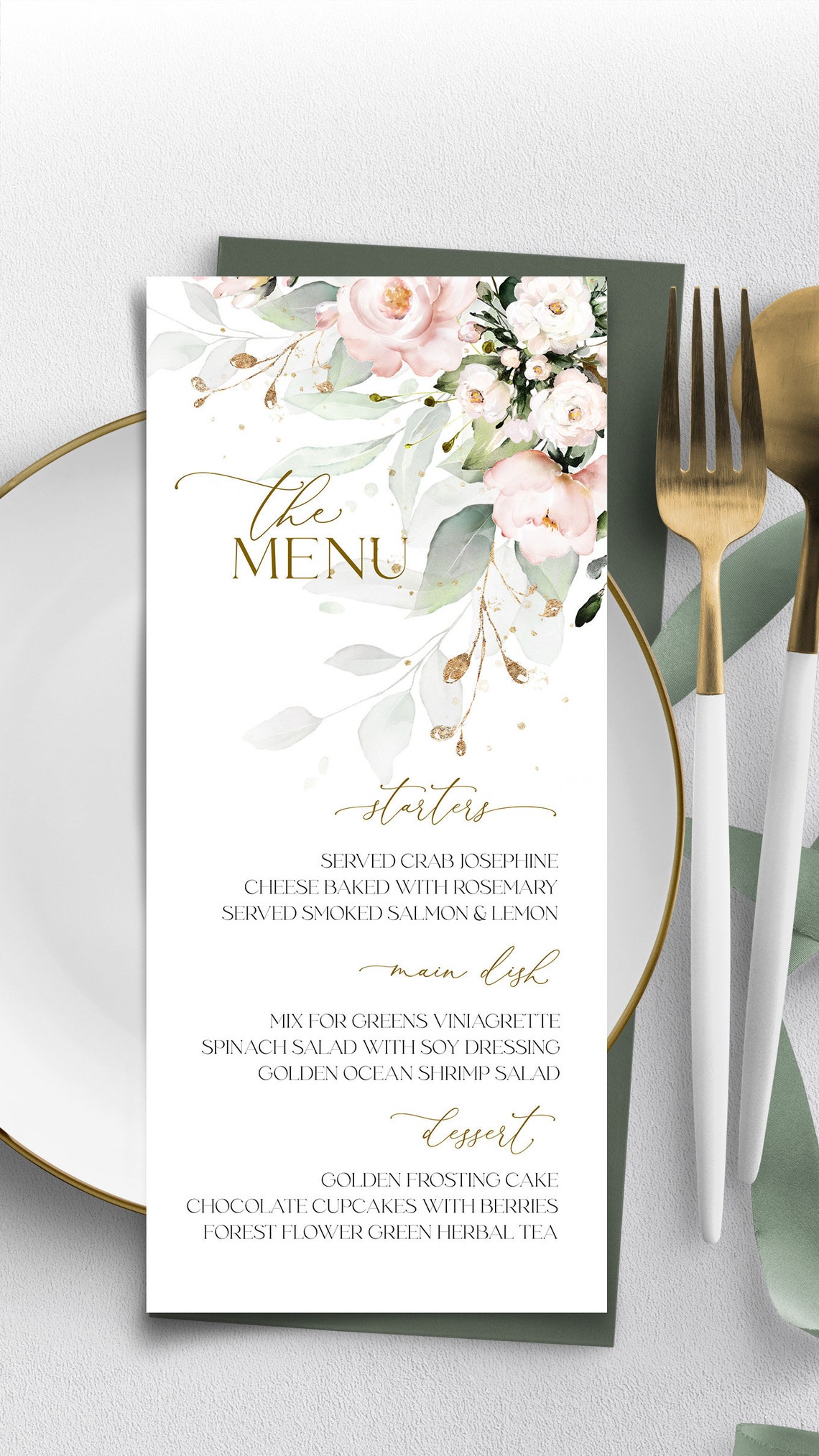 Blush Pink Menu Template Printable Pink Flowers Wedding Menu Card ...