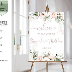 Blush Pink Floral Wedding Welcome Sign: Editable Template (printable ...