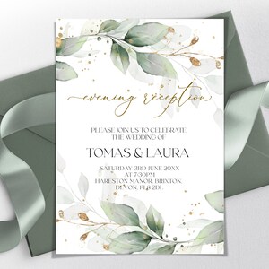 Sage Evening Reception Invitation Template, Printable Greenery ...