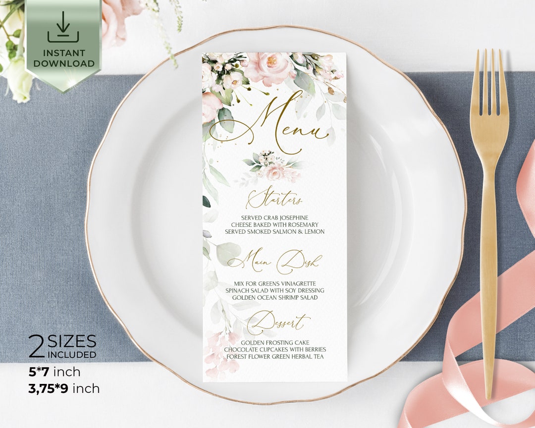 Blush Pink Menu Template Soft Pink Flowers Printable Menu - Etsy