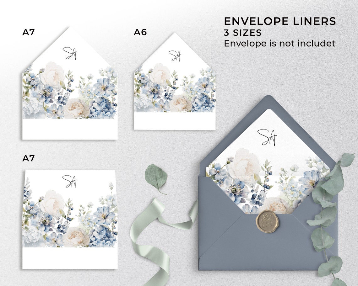 DUSTY BLUE Envelope Liner Template Printable Soft Blue Liner for ...