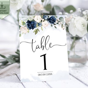 ROYAL Blue Table Numbers Template, Printable Blue Navy Table Numbers ...