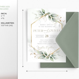 Sage Green Wedding Invite Template, Modern Wedding Invitation, Greenery ...