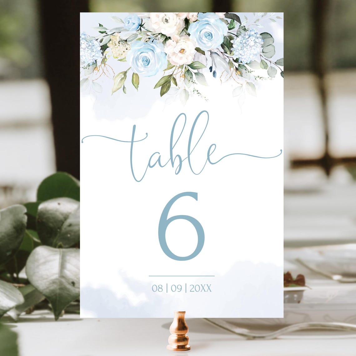 Blue Floral Wedding Table Numbers Template (printable) - Etsy
