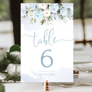 Blue Floral Wedding Table Numbers Template (printable) - Etsy