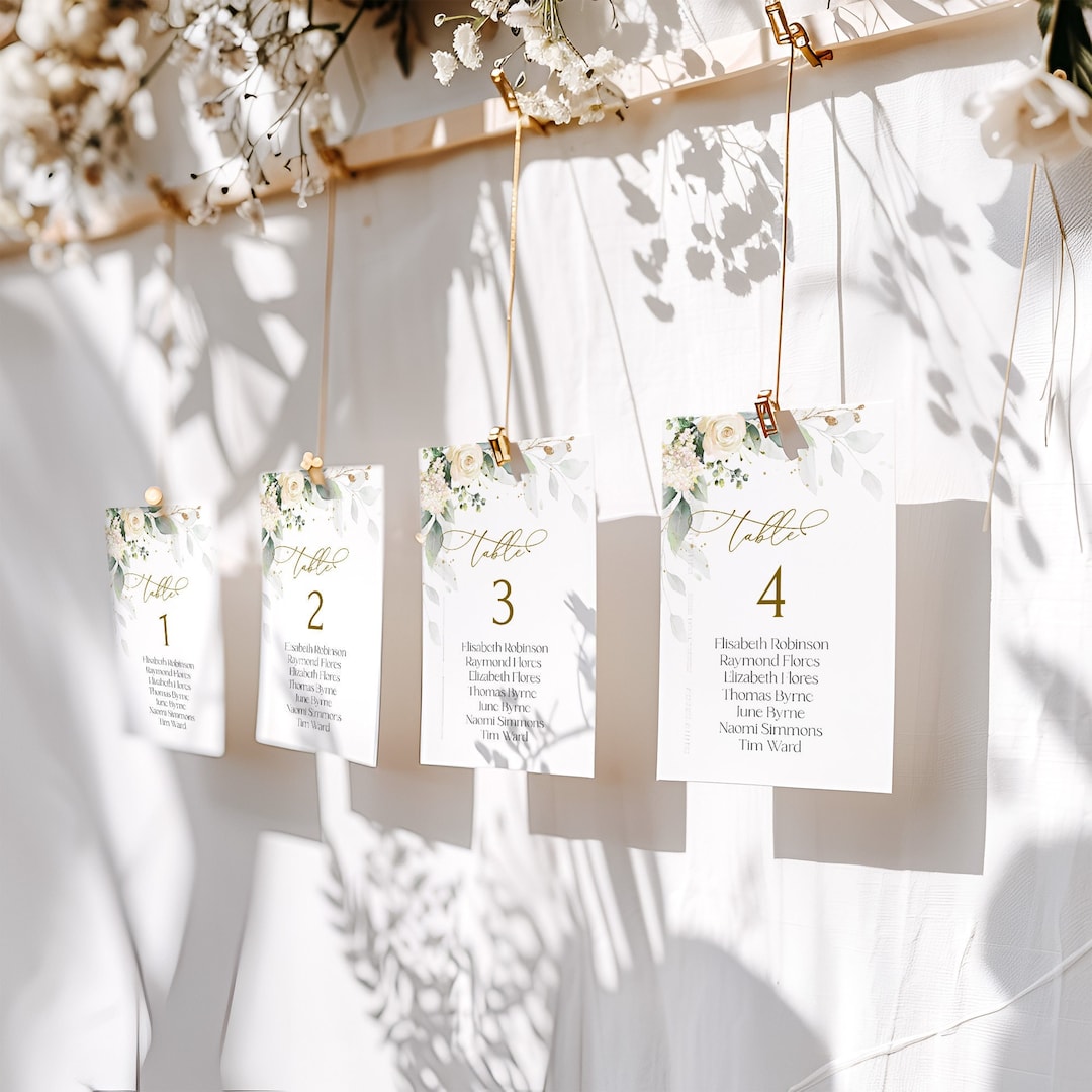Table Seating Chart Card Template | DIY Creamy Wedding Hanging Seating ...