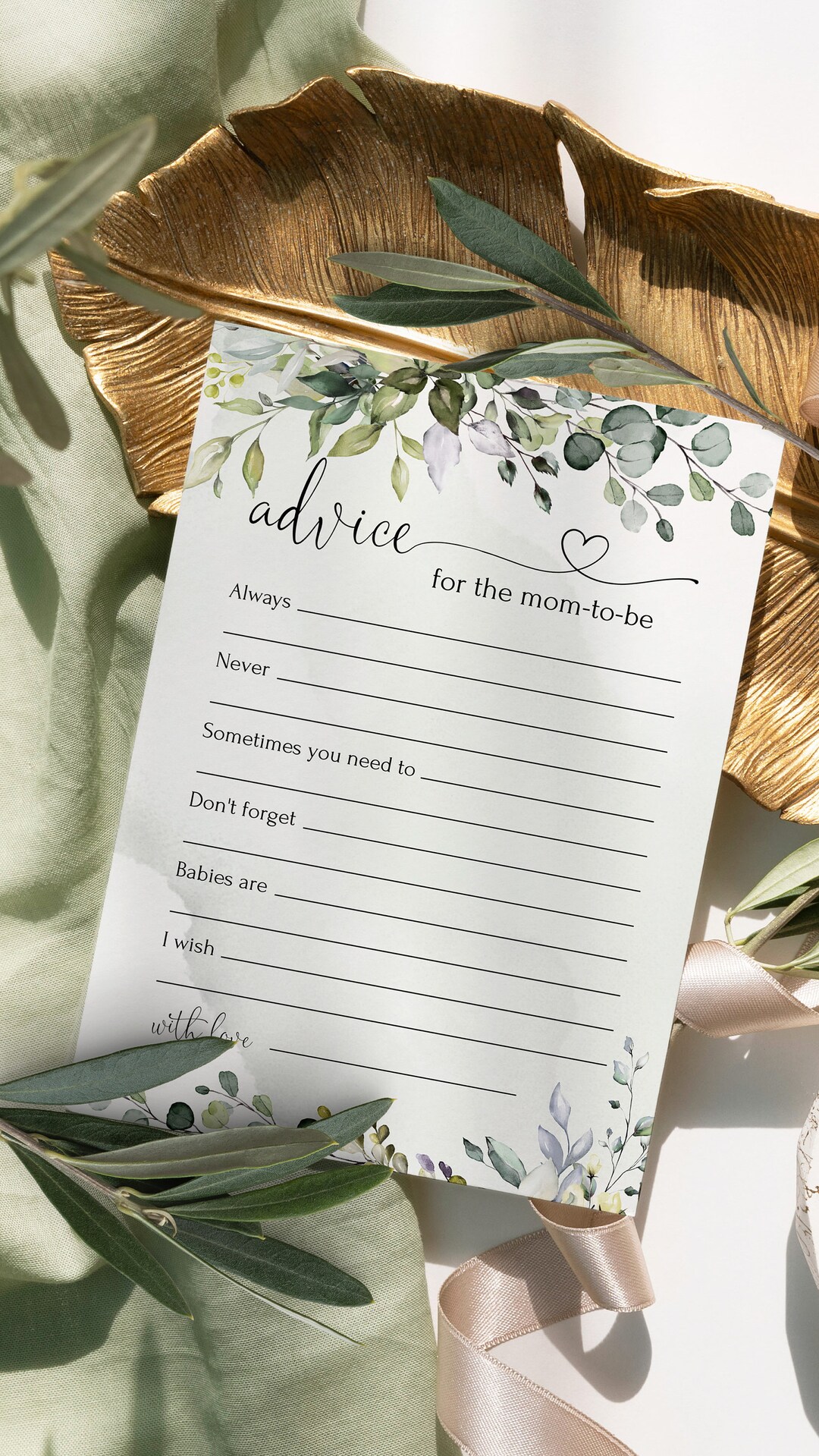 Greenery Advice for the Mom to Be Template | Printable Baby Shower ...