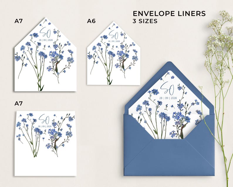 Blue Envelope Liner Template, Printable Wildflowers Liner Envelope ...