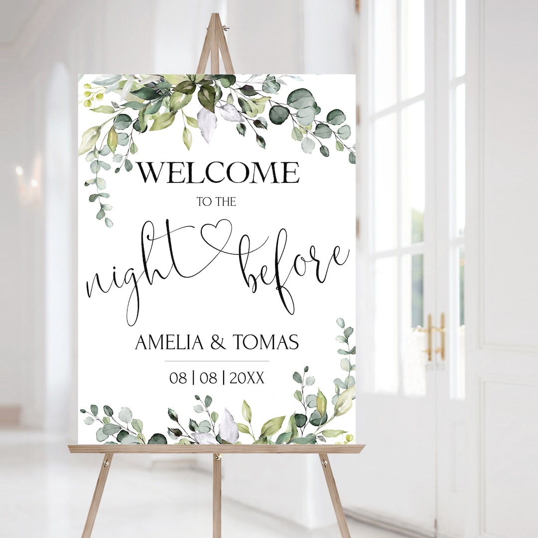 Night Before Welcome Sign Template, Printable Greenery Welcome Sign ...