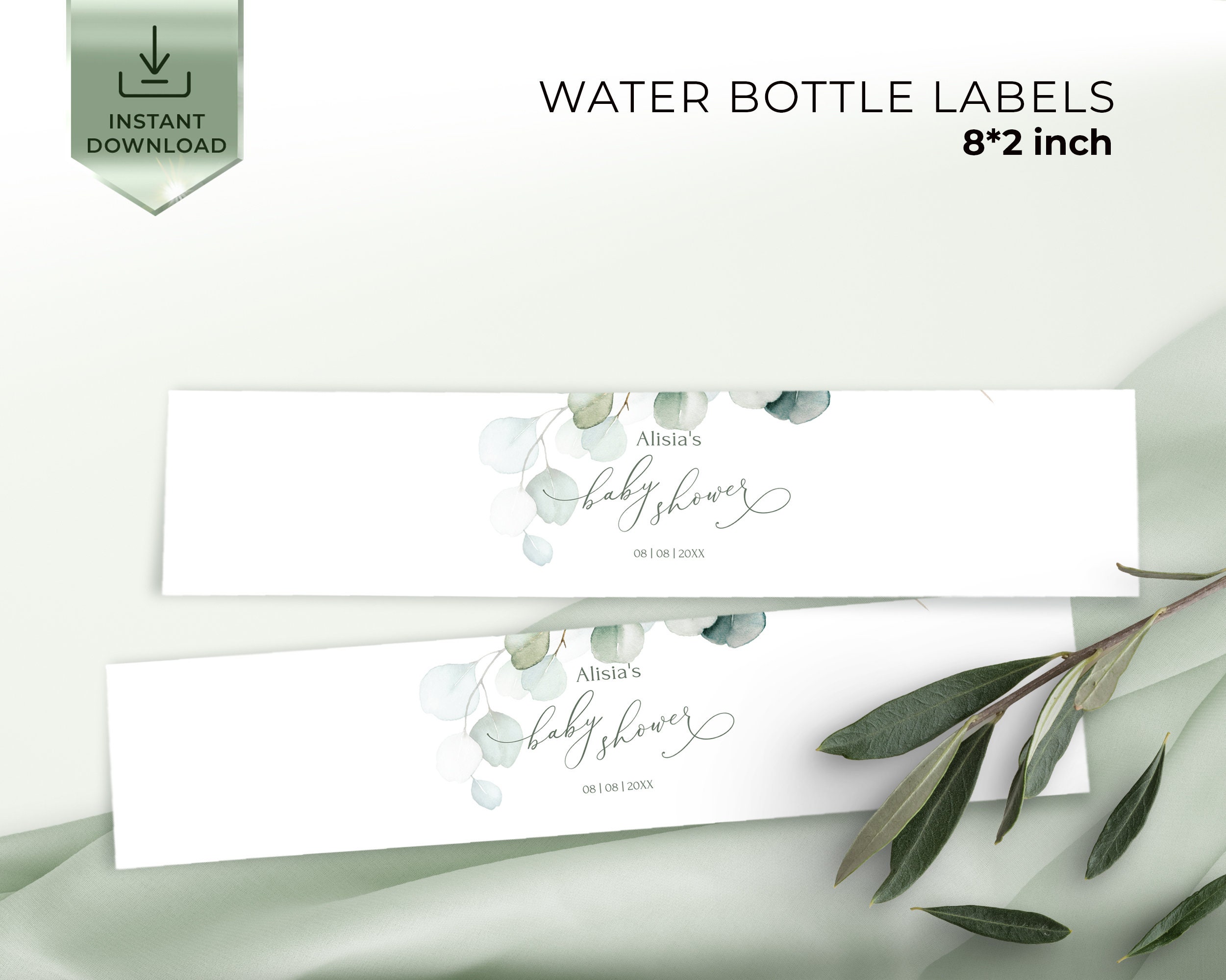 CHLOE Bottle Label Template, Printable Greenery Water Label Download ...