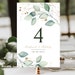 Sage Green Table Numbers Template | Printable Greenery Gold Wedding ...