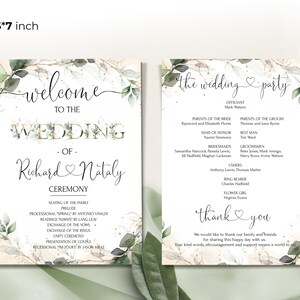 ROYALTY Wedding Program Template, Printable Greenery Gold Fan Wedding ...