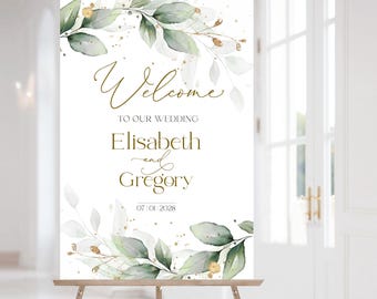 Sage Green Wedding Welcome Sign, Gold Greenery Welcome Sign, Eucalyptus ...
