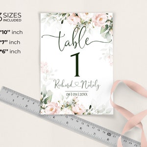 ROSE Table Numbers Template, Printable Blus Pink Wedding Table Numbers ...