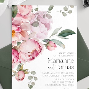 Peony Wedding Invitation Template: Editable Blush Pink Floral (digital ...
