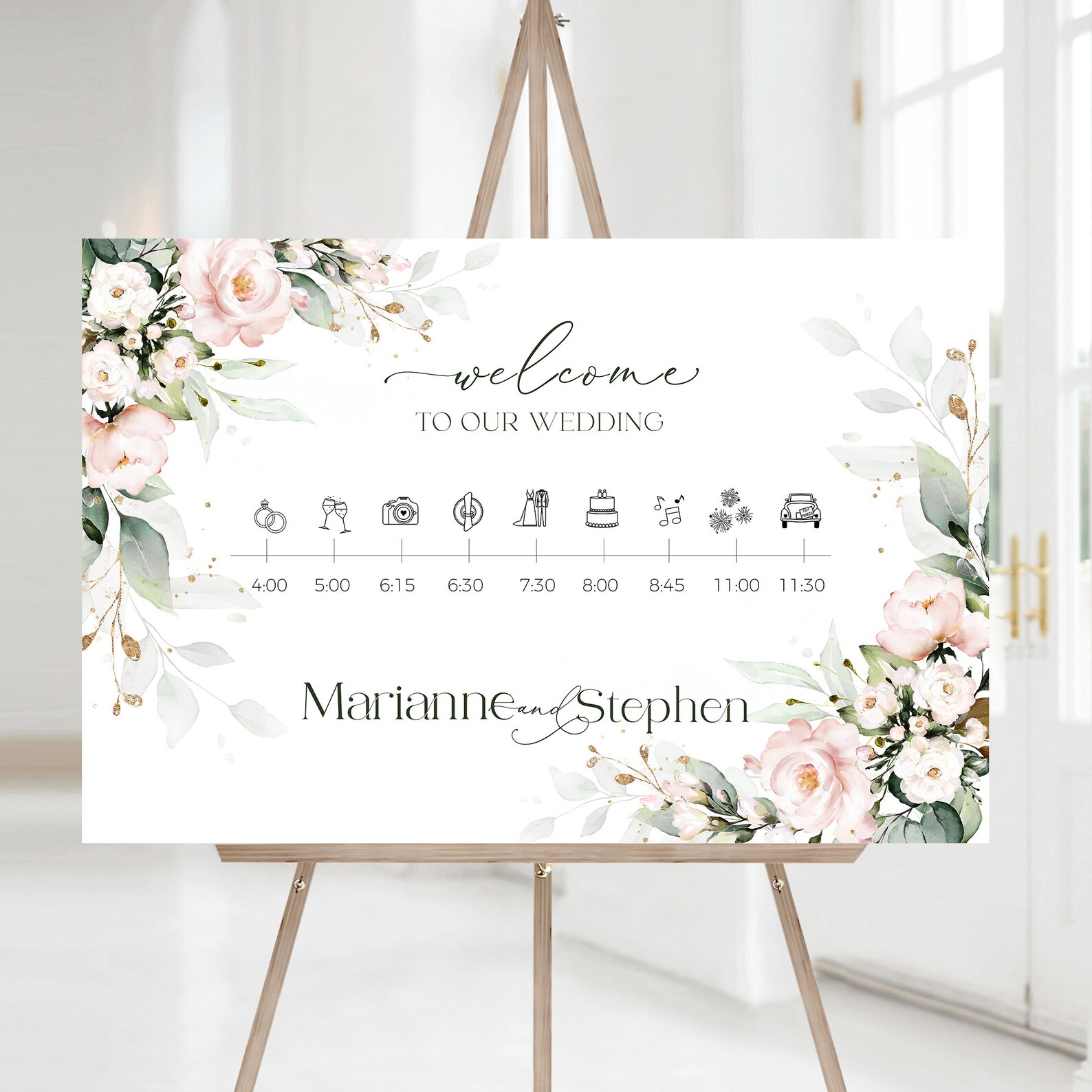 Blush Pink Wedding Order of Events Sign Template, Editable Blush Pink ...